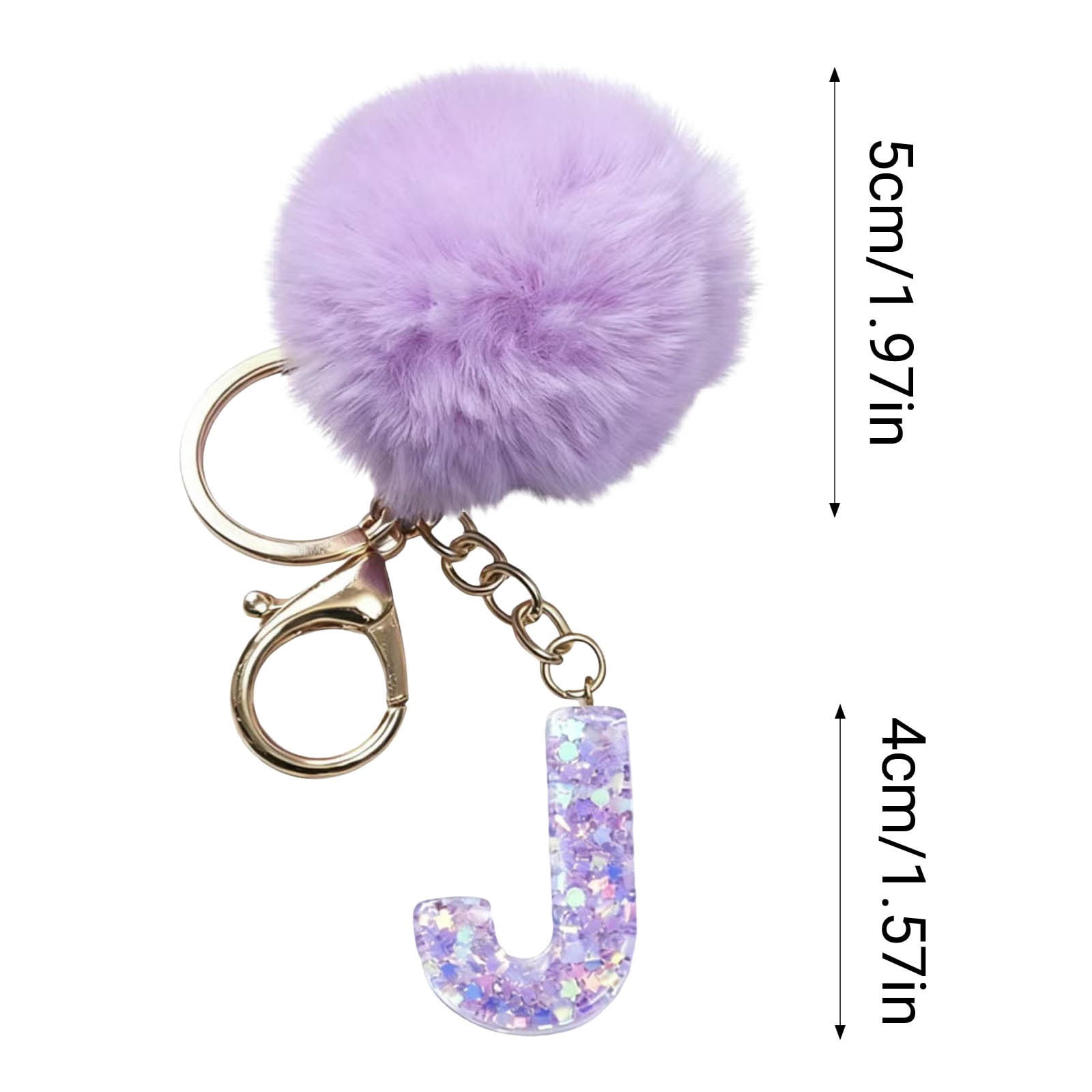 26 Letter Keychain Charms Purple Pom Pom Alphabet Pendant for Backpack ...