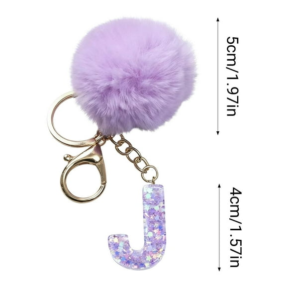 26 Letter Keychain Charms Purple Pom Pom Alphabet Pendant for Backpack ...