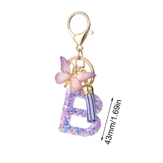 26-Letter Keychain Pendant - Letter B Purple Butterfly Tassel Key Ring ...