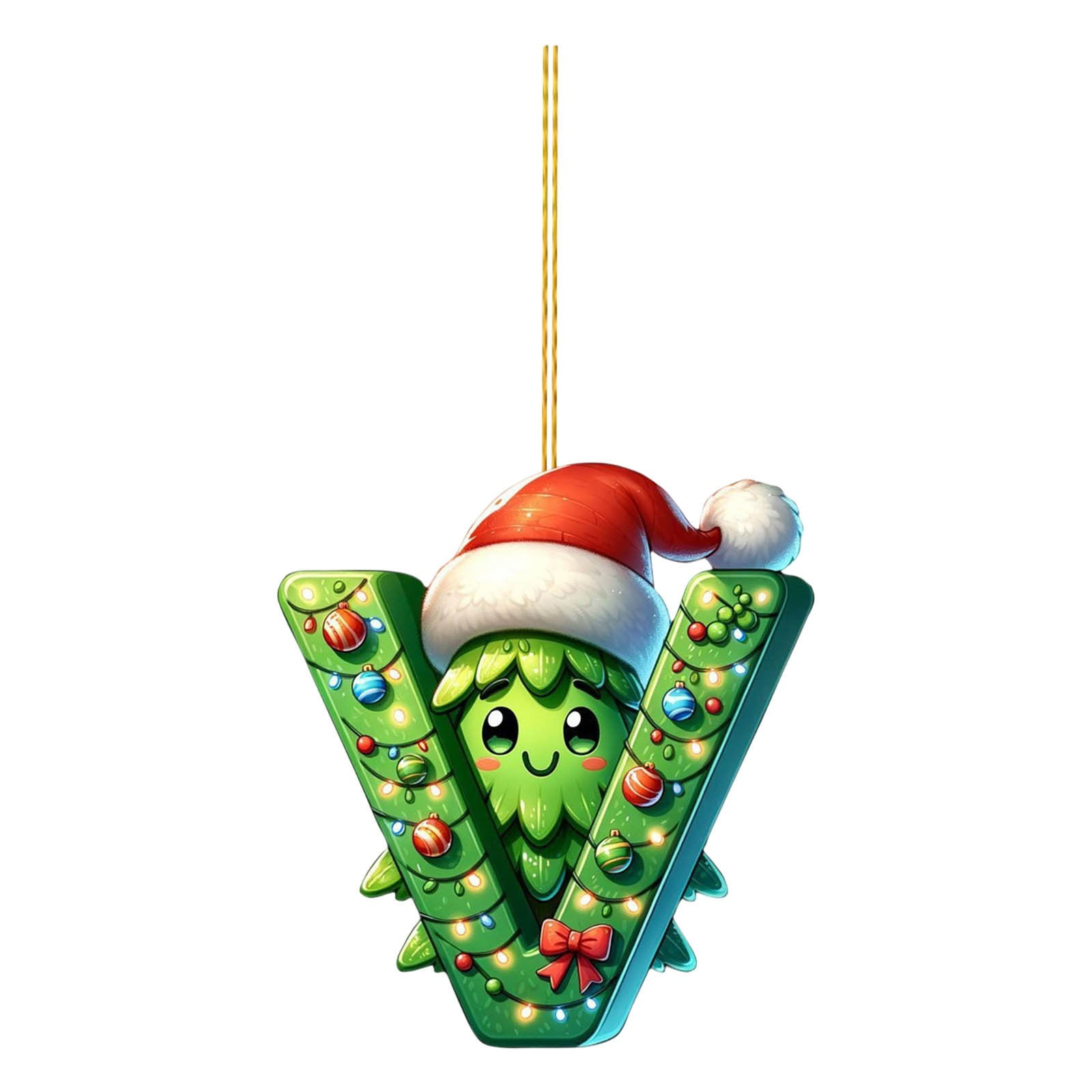 26 Letter Ornaments Christmas Tree Decorations 2D Acrylic Green Xmas ...