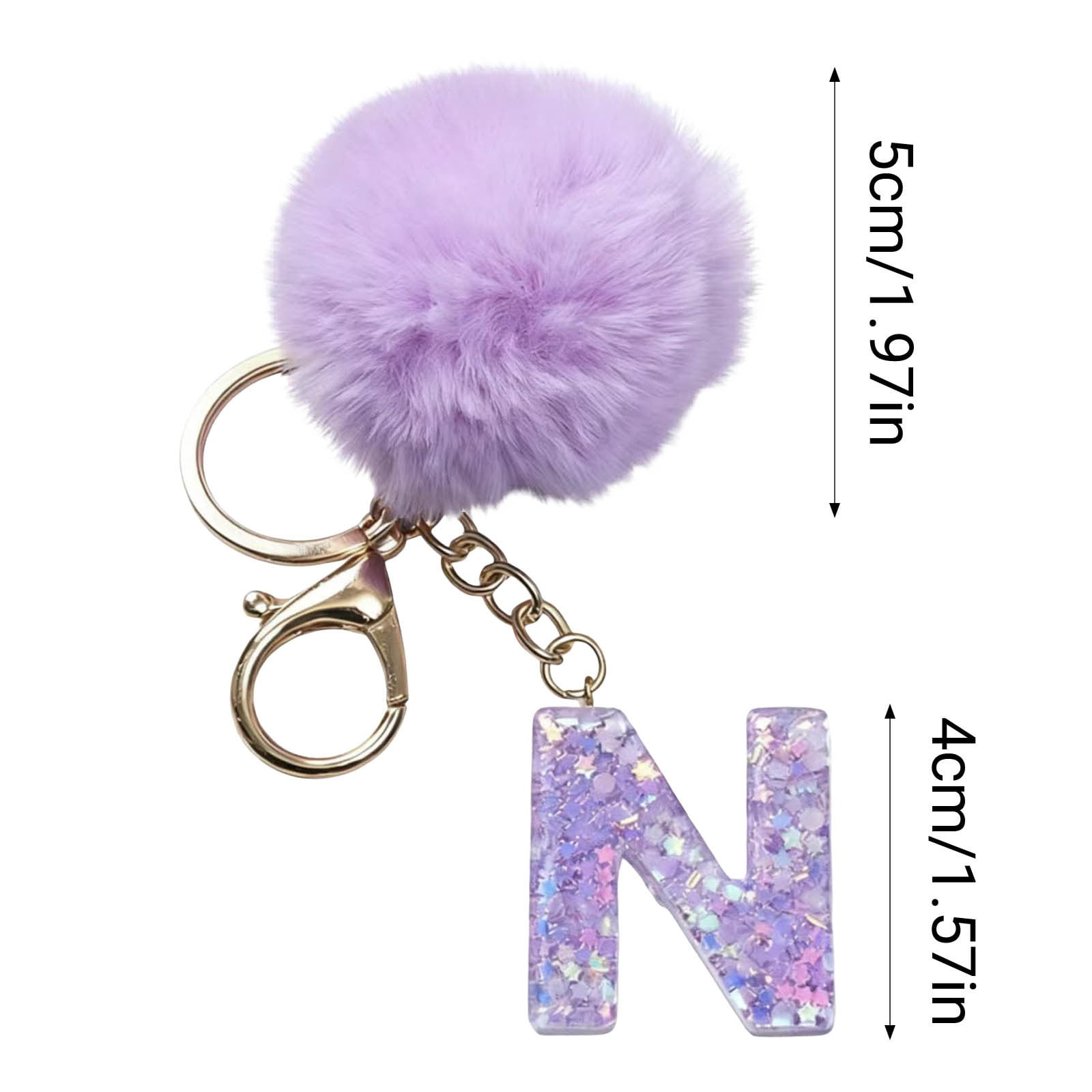 26 Letter Purple Velvet Ball Pendant, Letter N Keychain Backpack Small ...