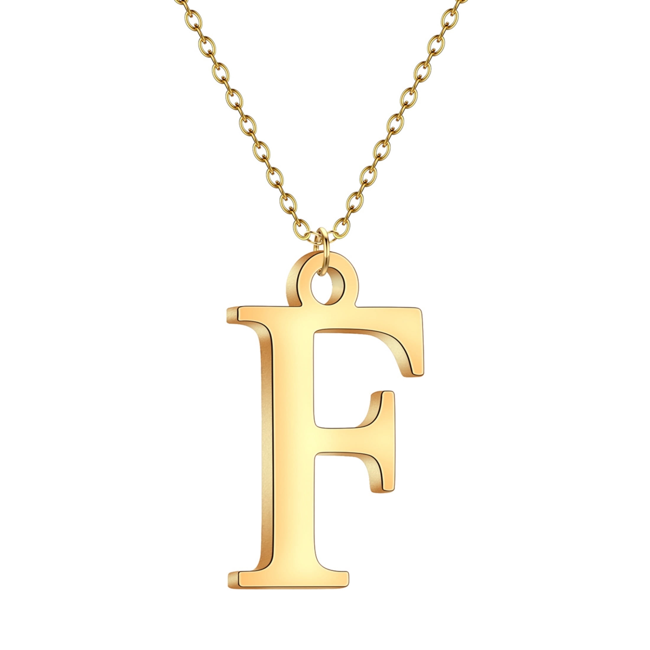 26 Letter Stainless Steel Minimalist Bold Style Necklace (Letter F ...