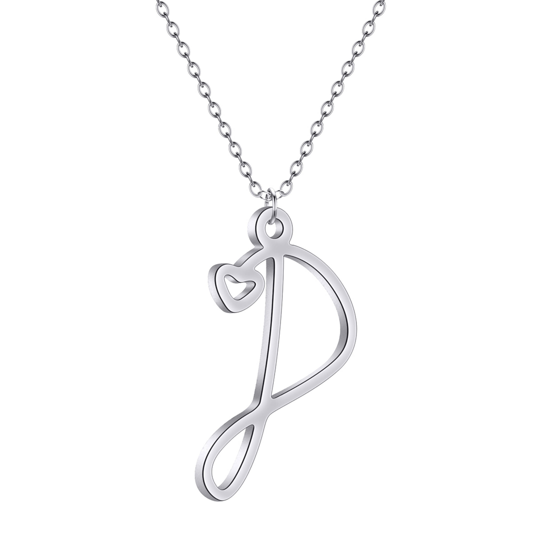 26 Letter Stainless Steel Minimalist Heart Necklace (Letter P ...