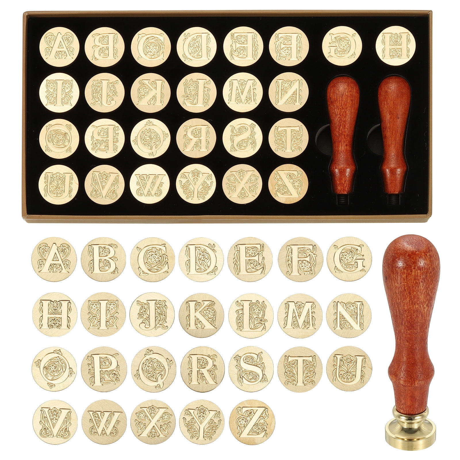26 Letters A-Z Alphabet Wax Seal Stamp Kit Vintage Sealing Stamp with ...