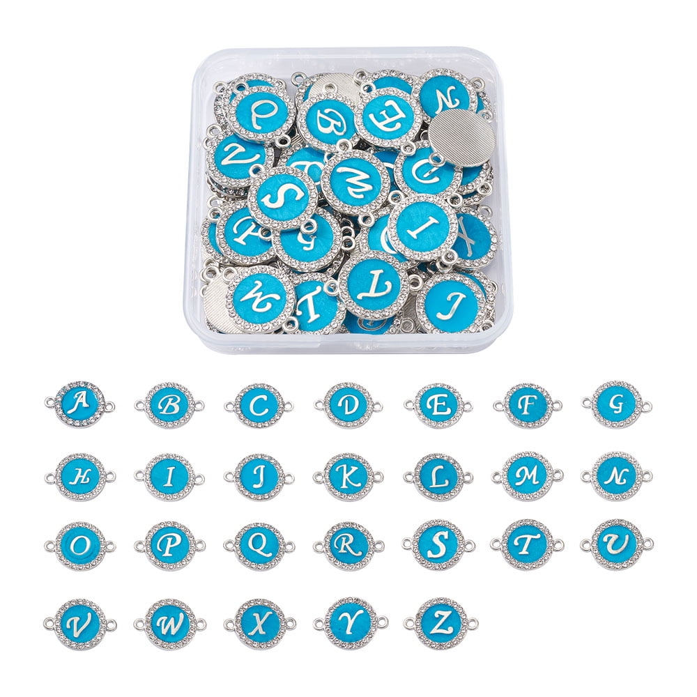 26 Letters Alloy Enamel Links Connectors with Crystal Rhinestones Flat ...