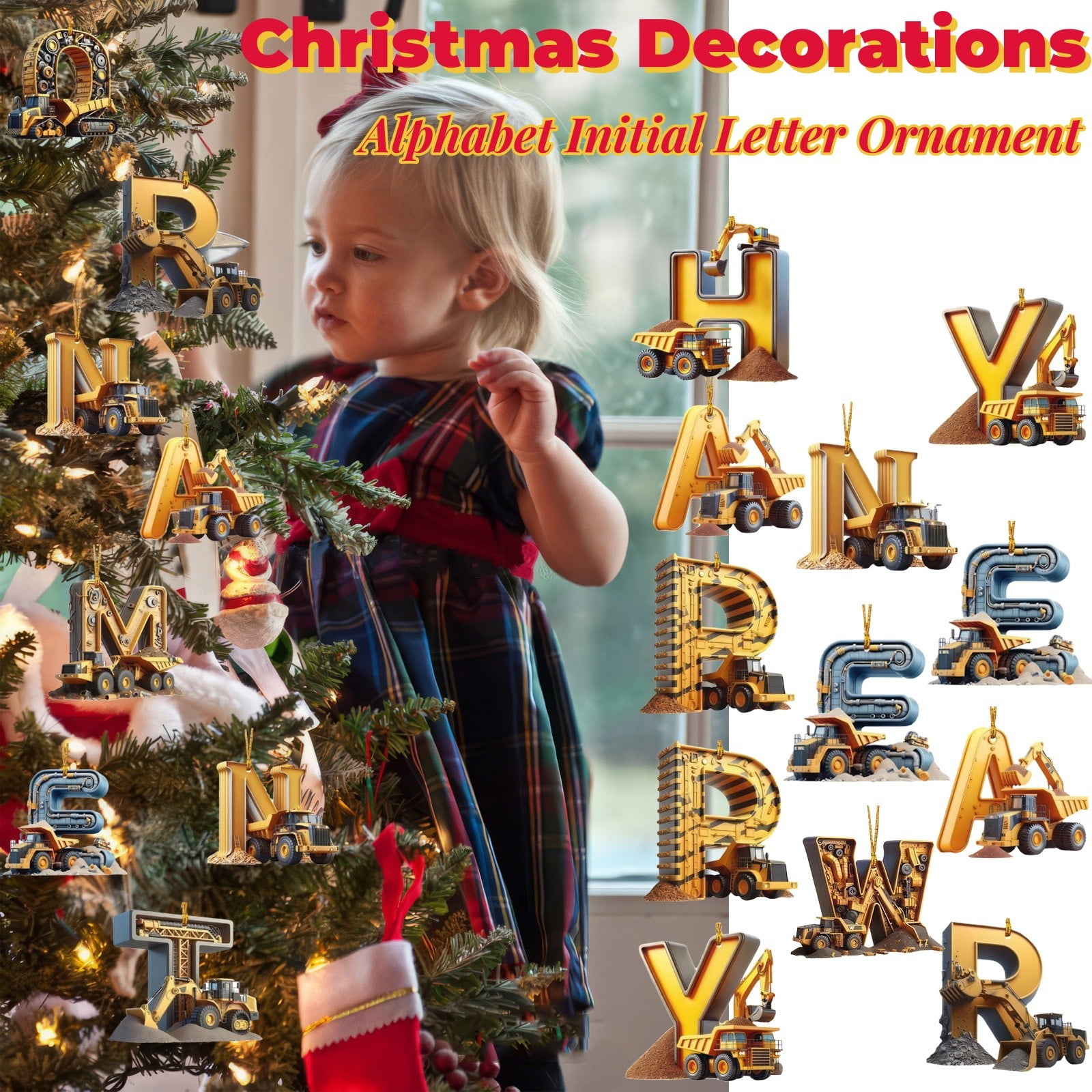 26 Letters Building Vehicle Christmas Tree Hanging Ornaments 26 Letters ...