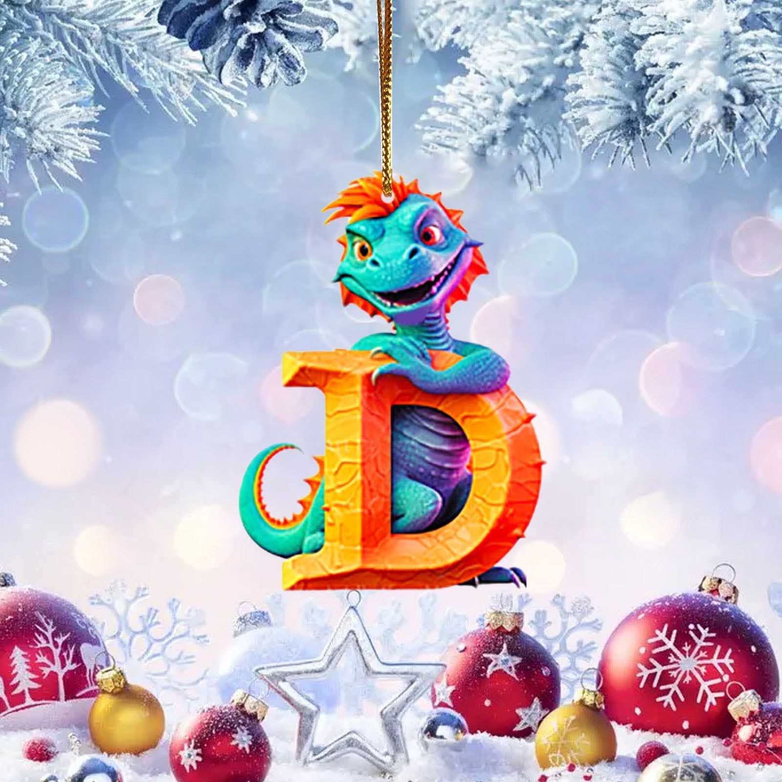 26 Letters Christmas Tree Decoration Pendant, Blue Dragon Hugs Alphabet ...