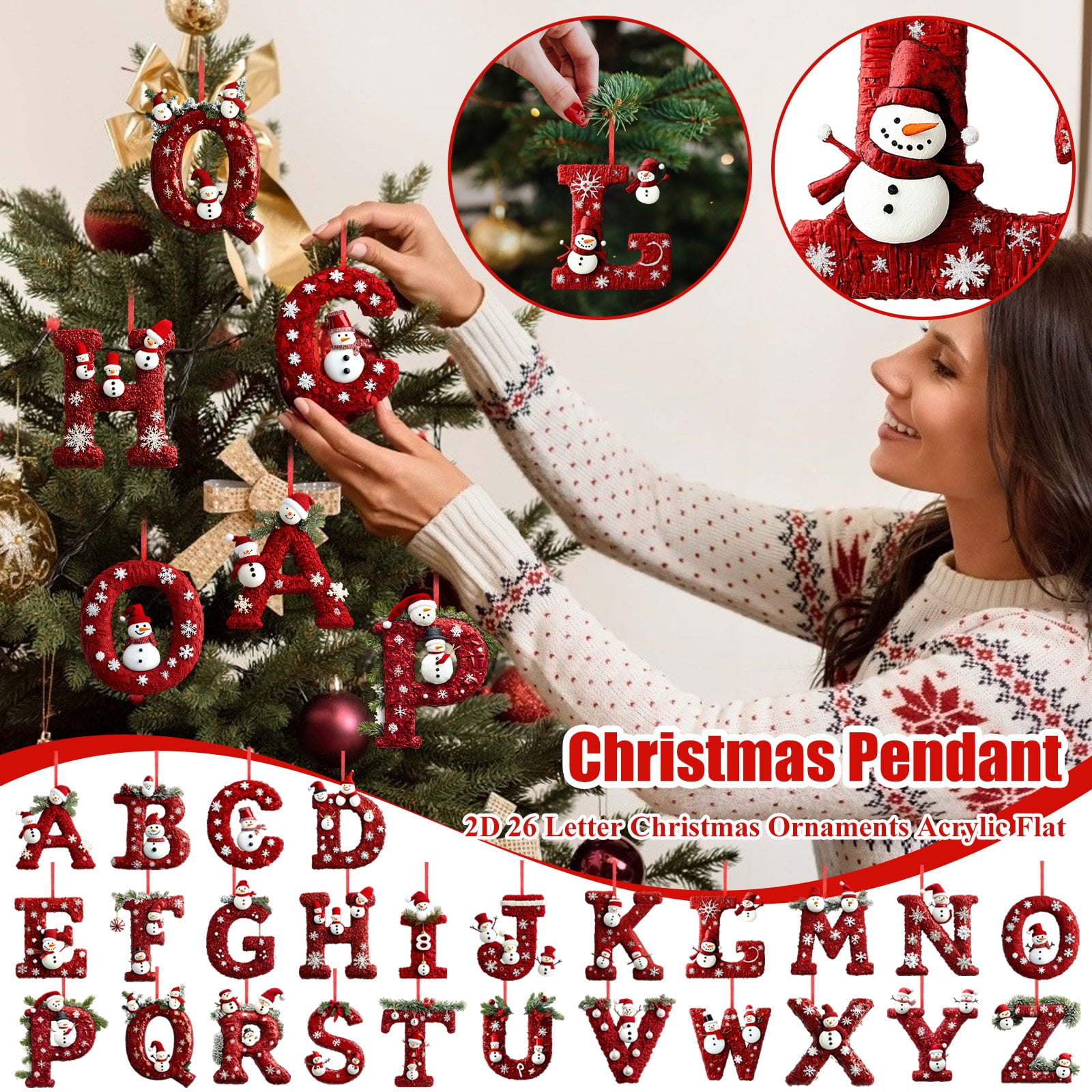 26 Letters Christmas Tree Decoration Pendant, Red Christmas Theme ...