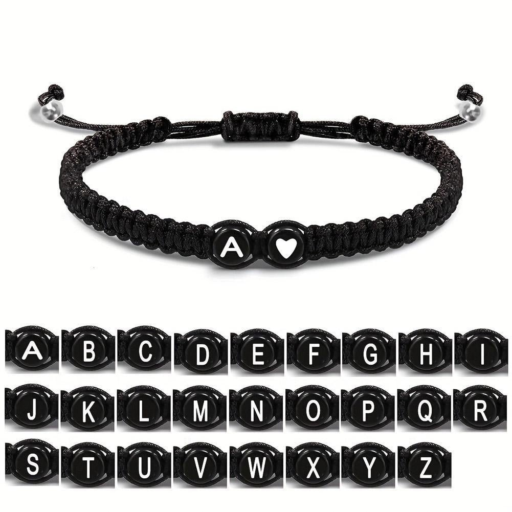 26 Letters Initial Heart Bracelets Handmade Adjustable A-Z Name Braided Bracelets For Women Men ...