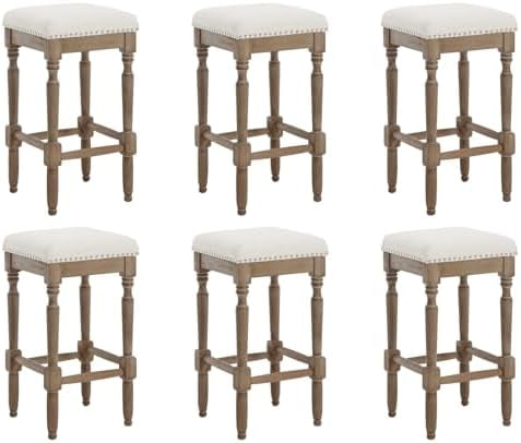 26" Linen Counter Height Bar Stools Set of 6 Saddle Backless Barstools ...