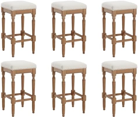 26" Linen Counter Height Bar Stools Set of 6 Saddle Backless Barstools ...