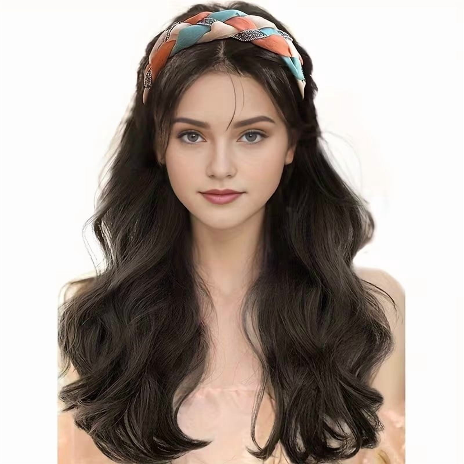 26" Long Wavy Braided Women's Hair Wig - Black Brown Synthetic Hair for ...