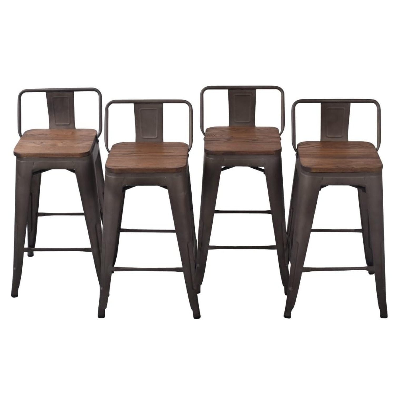 26" Low Back Metal Counter Stool Height Bar Stools with Wooden Seat ...
