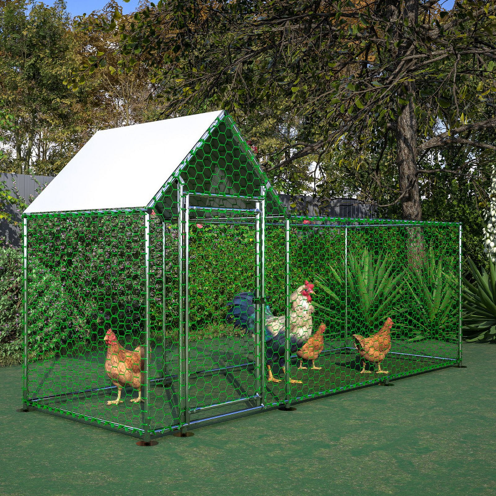 26'Lx6.7'Wx6.6' ft Large Metal Chicken Coop, Walk-in Chicken Run ...