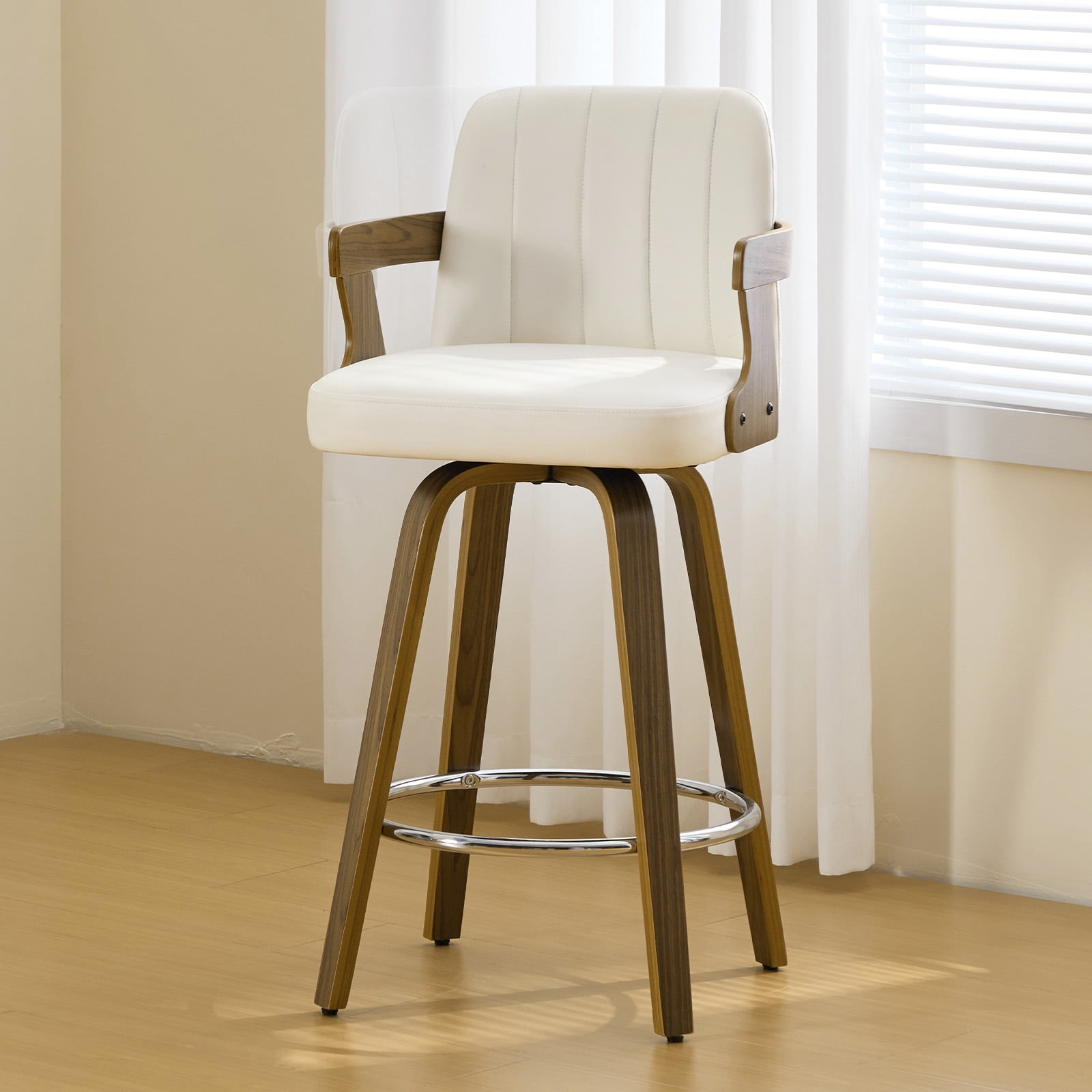 26"Mid Century Modern Bar Stools Swivel Counter Height Bar Stools with ...