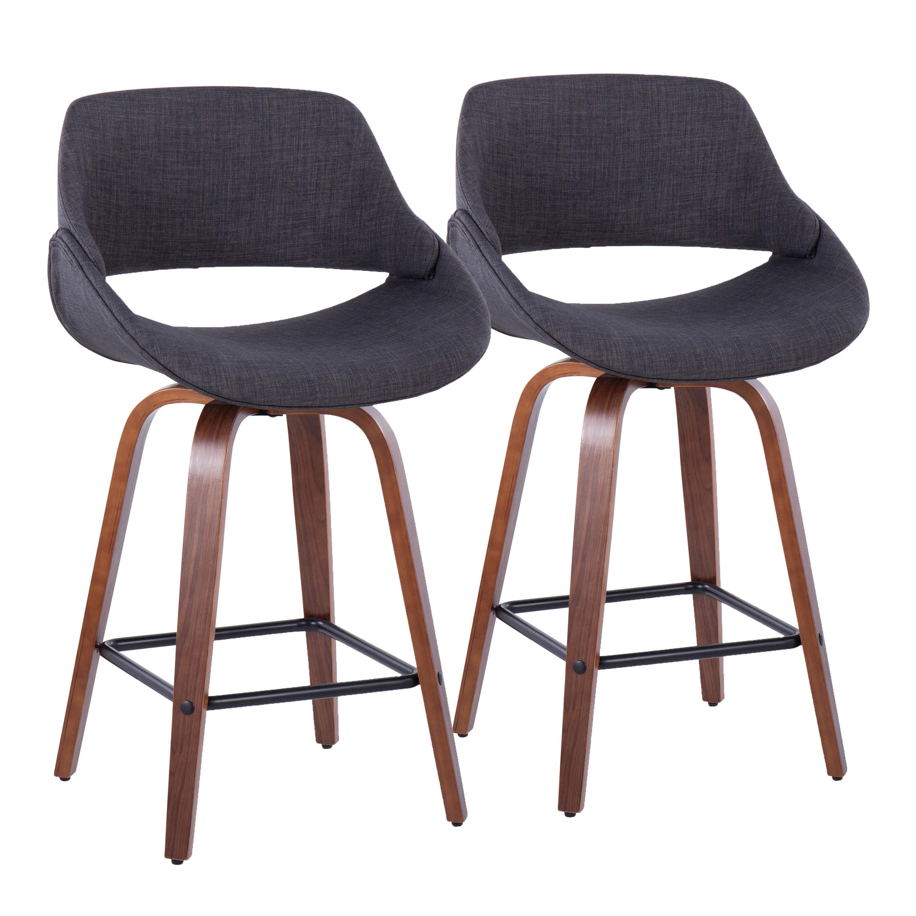 26" Mid-Century Modern Fixed-Height Counter Stool in Walnut Wood and ...