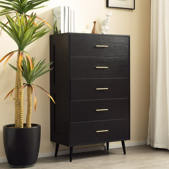 28"Modern 5-Drawer Chest with Gold Handles, Tapered Metal Legs, Storage ...