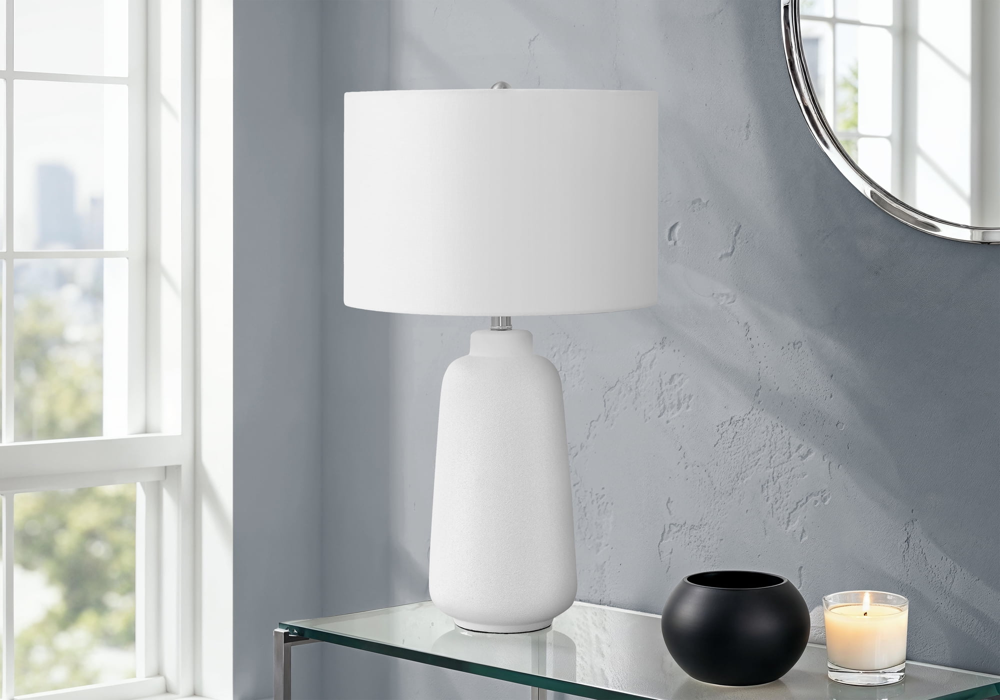 26" Modern Ceramic Table Lamp, Cream Finish, Ivory/Cream Shade, Elegant ...
