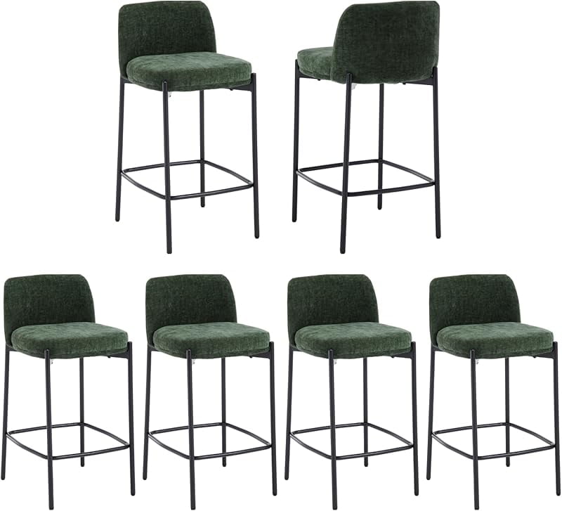 26" Modern Chenille Counter Stools Set of 2, Green Upholstered Boucle ...