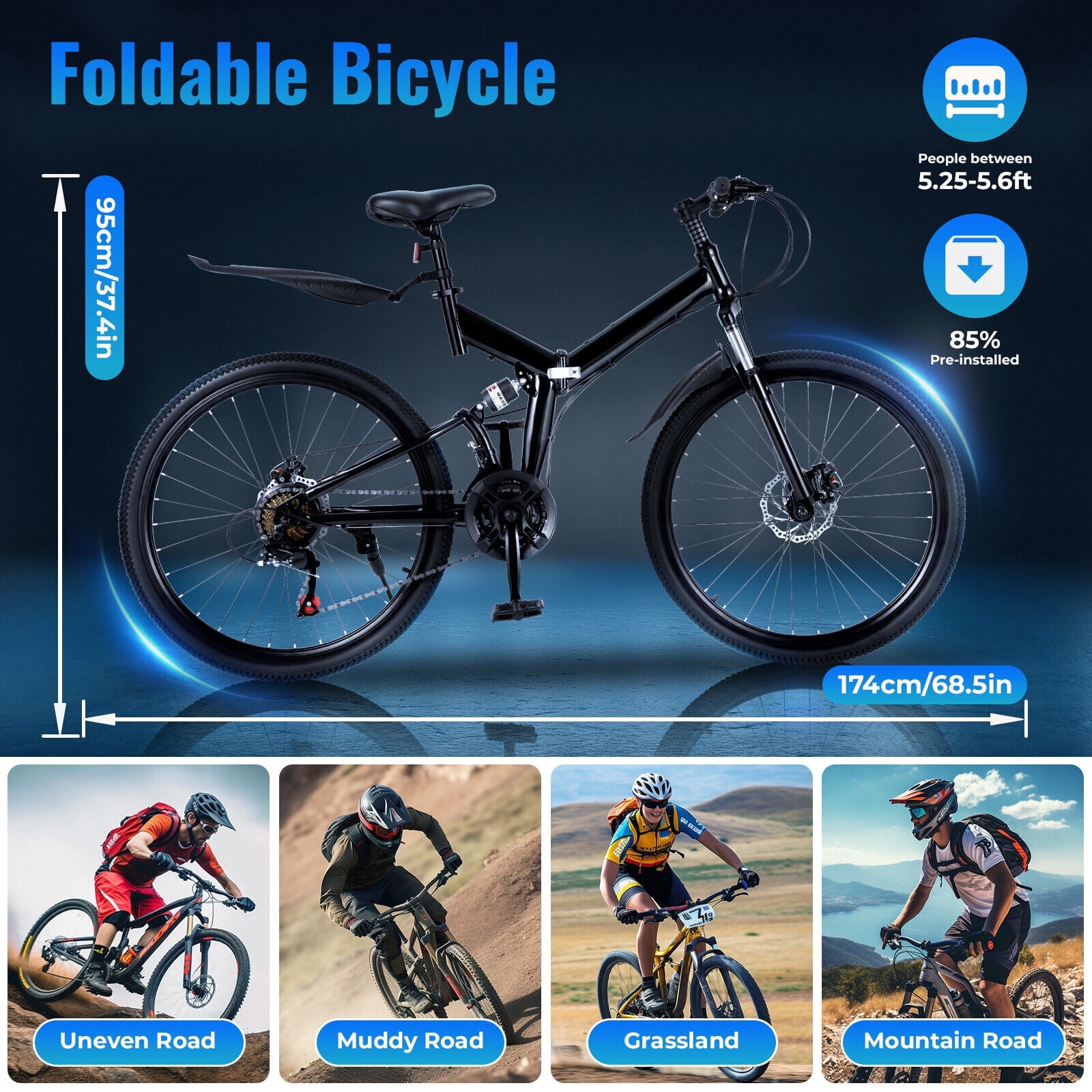26" Mountain Bike 21-Speed Mens Bikes Adult Bicycle Dual Disc Brakes ...