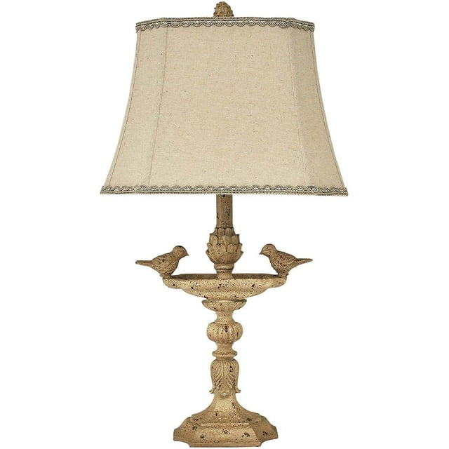 26" Antique Stone Finish Bird Accent Table Lamp with Natural Linen ...