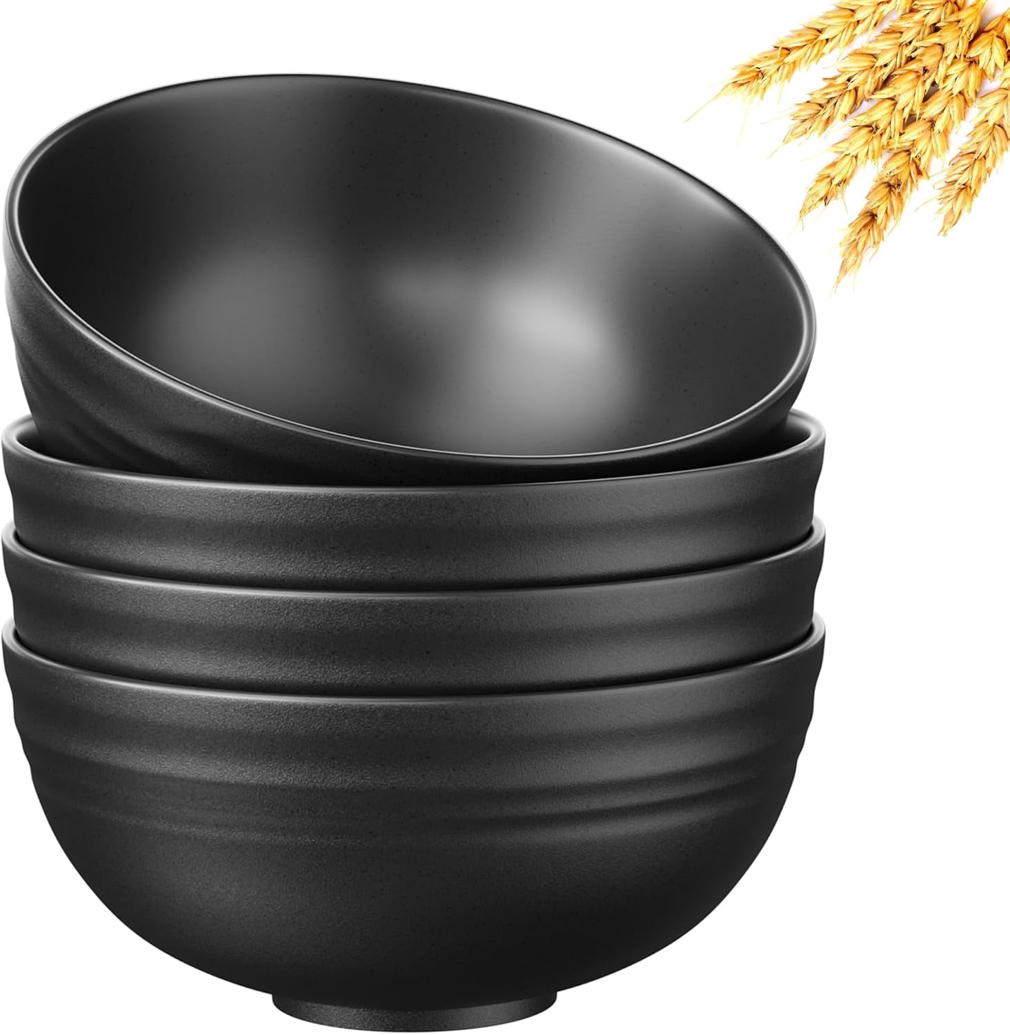 26 OZ Set of 4 Black Wheat Straw Bowls Microwave Dishwasher Safe for ...