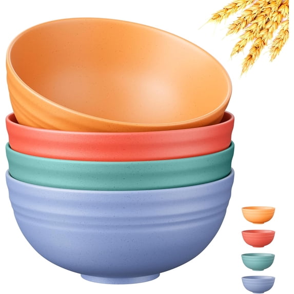 26 OZ Set of 4 Multicolor Wheat Straw Bowls Microwave Dishwasher Safe ...