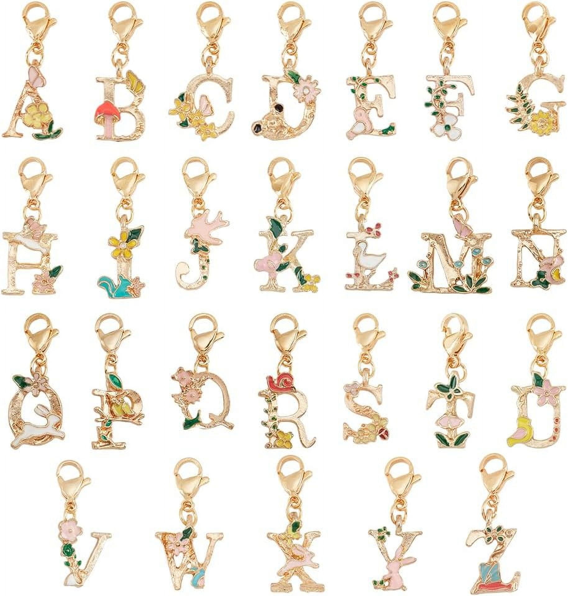 26 PCS Alloy and Jade Alphabet Pendant Decoration Gold Lobster Clasp ...