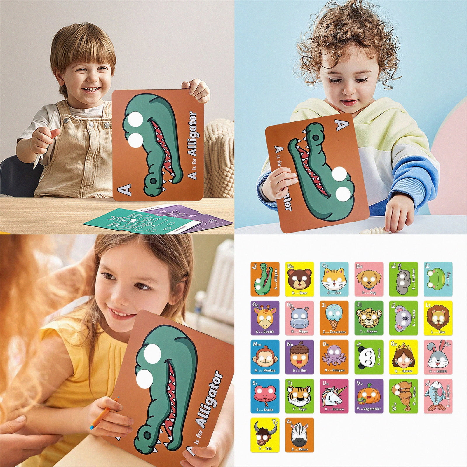 26 PCS Alphabet ABC Flash Cards with Animal Masks, Colorful Alphabet ...