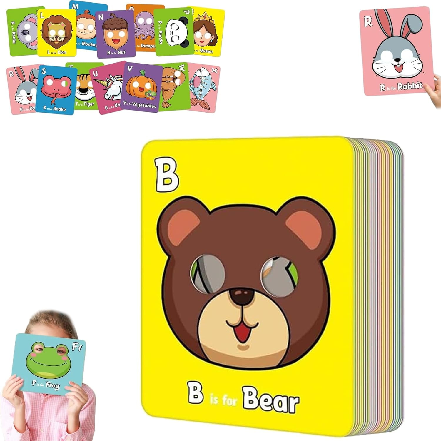 26 PCS Alphabet ABC Flash Cards with Animal Masks, Colorful Alphabet ...