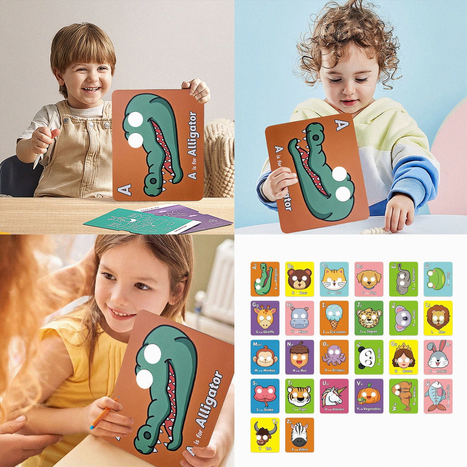 26 PCS Alphabet ABC Flash Cards with Animal Masks, Fun Colorful Alphabet Mask Cards, Interactive ...