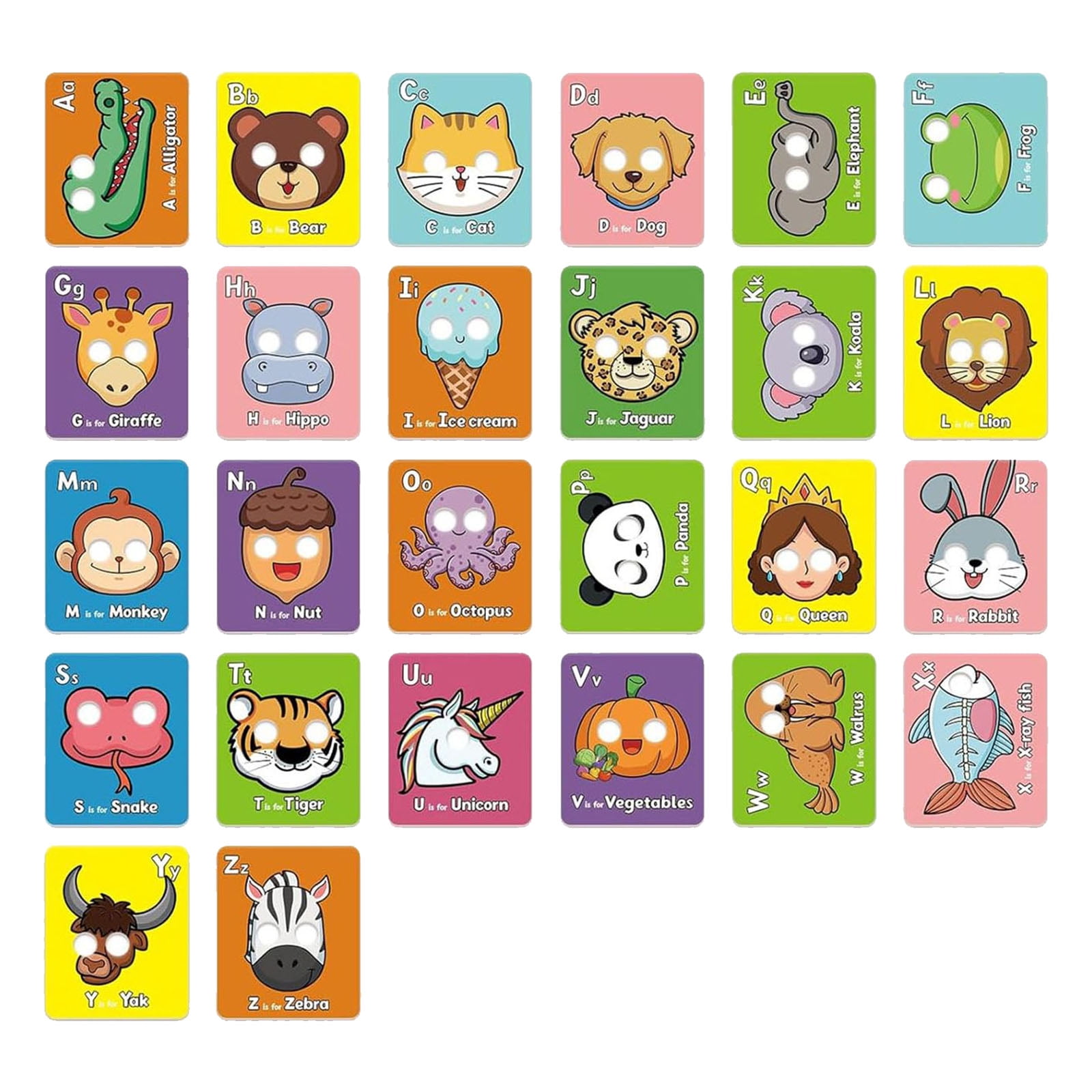 26 PCS Alphabet ABC Flash Cards with Animal Masks, Colorful Alphabet ...