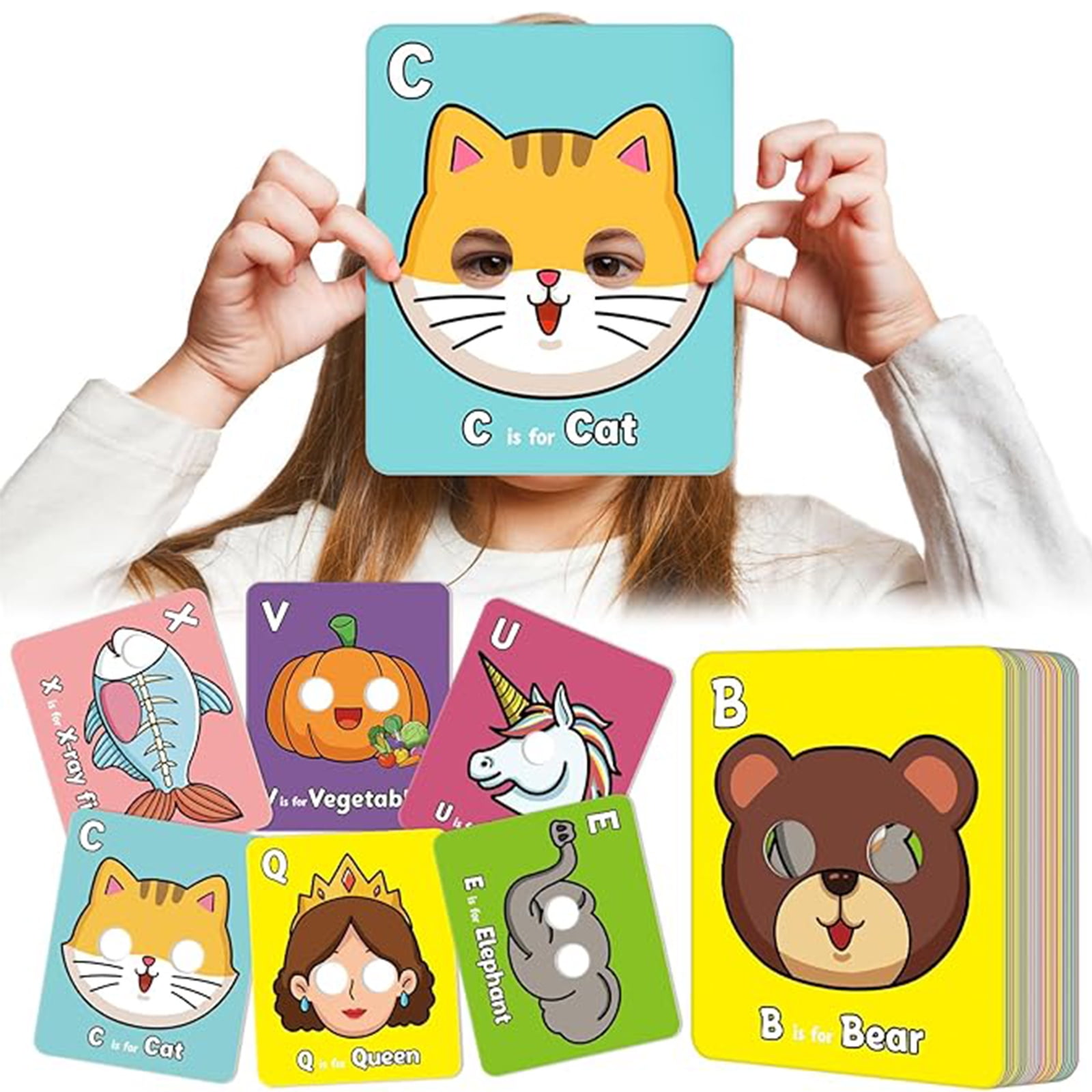 26 PCS Alphabet ABC Flash Cards with Animal Masks, Colorful Alphabet ...