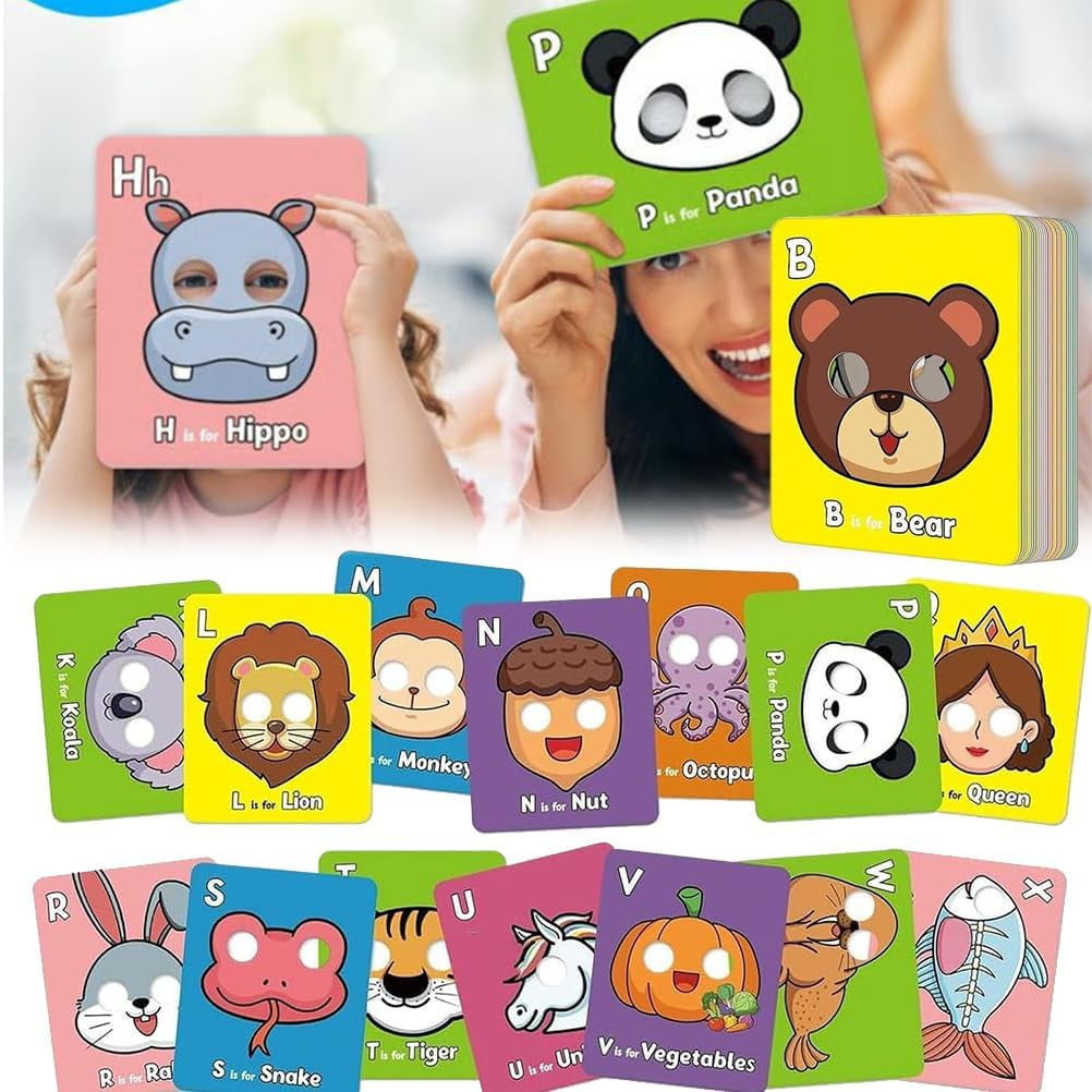 26 PCS Alphabet ABC Flash Cards with Animal Masks, Colorful Giant ...
