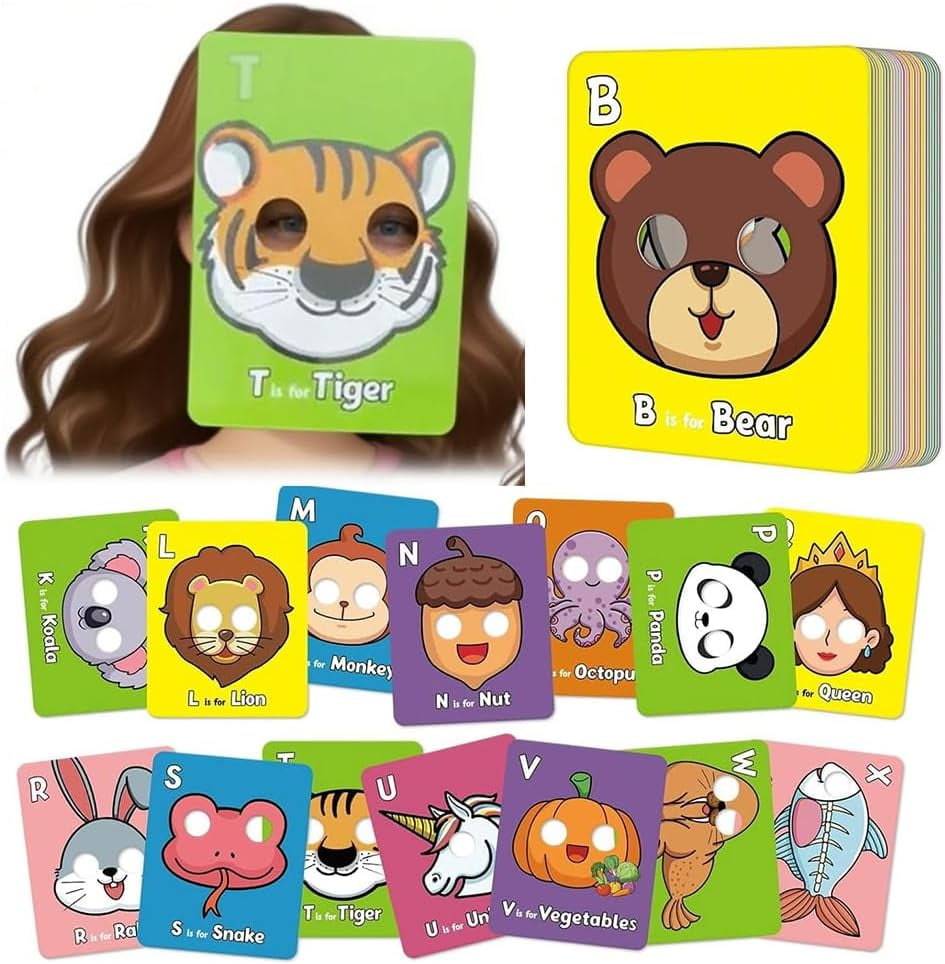26 PCS Alphabet Flash Cards with Animal Masks – Giant ABC Animal Mask ...