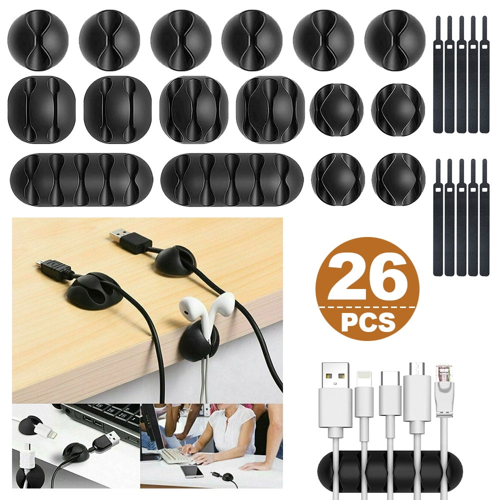 26 PCS Cable Clips, Multipurpose Cord Holder, Self-Adhesive Cord Management, Black Cable Holder ...