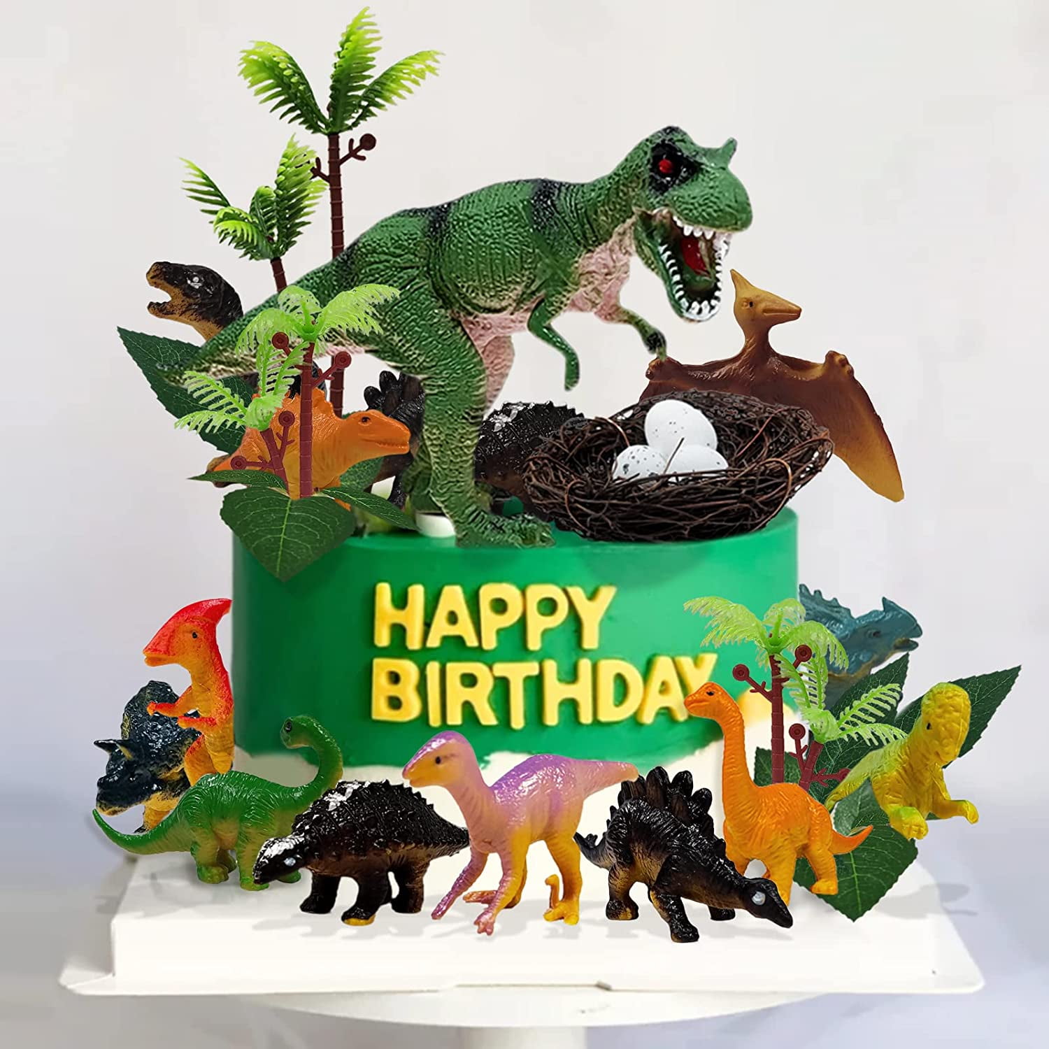 26 PCS Dinosaur Cake Toppers With Dinosaur Eggs Leaves Trees Cake ...