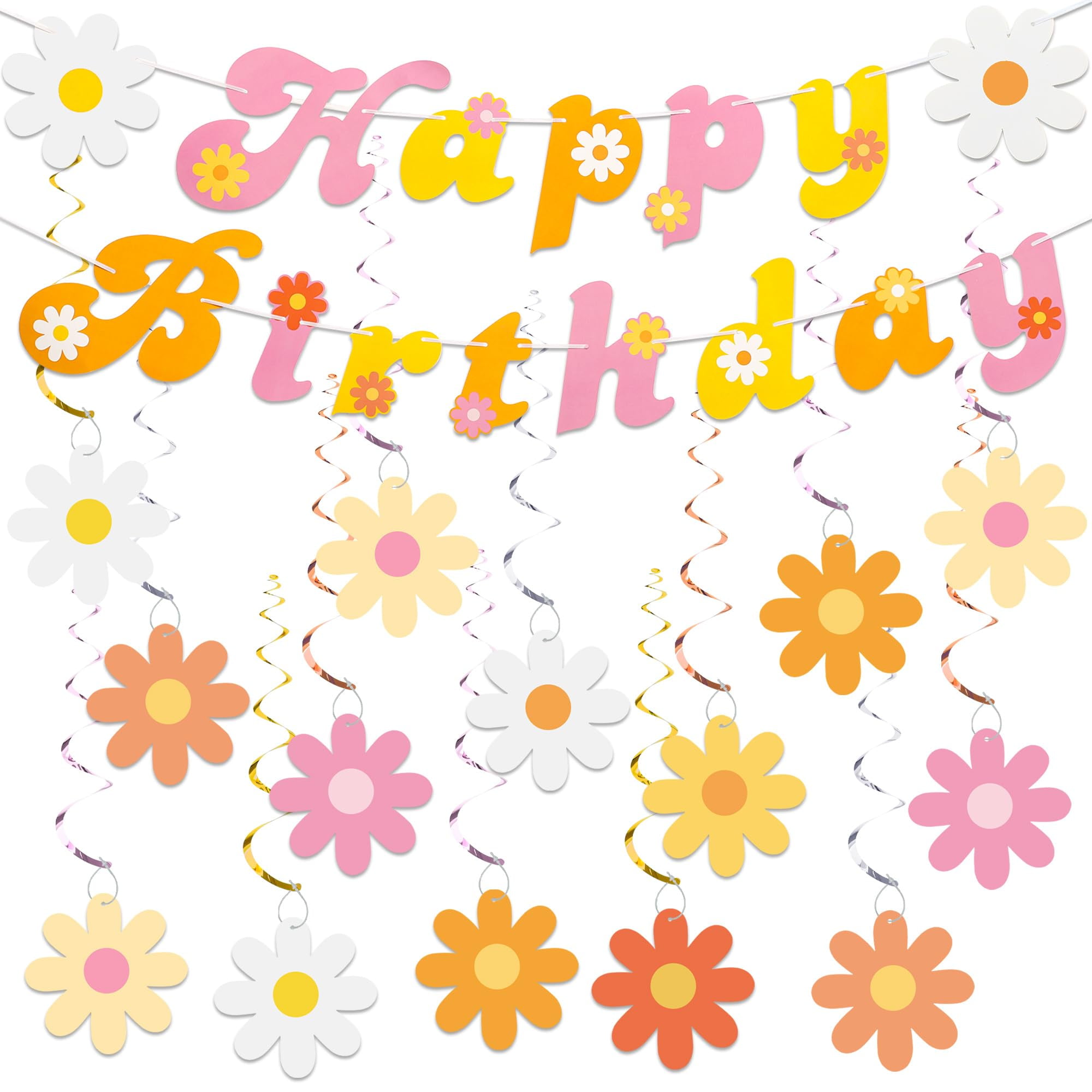 26 PCS Groovy Party Banners Boho Happy Birthday Party Decorations Daisy ...
