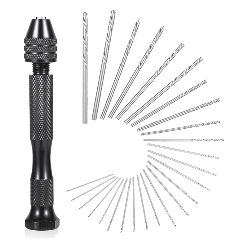 26 PCS Micro Drill Bit Set, Pin Vise Hand Drill Manual Jewelry W/Micro ...