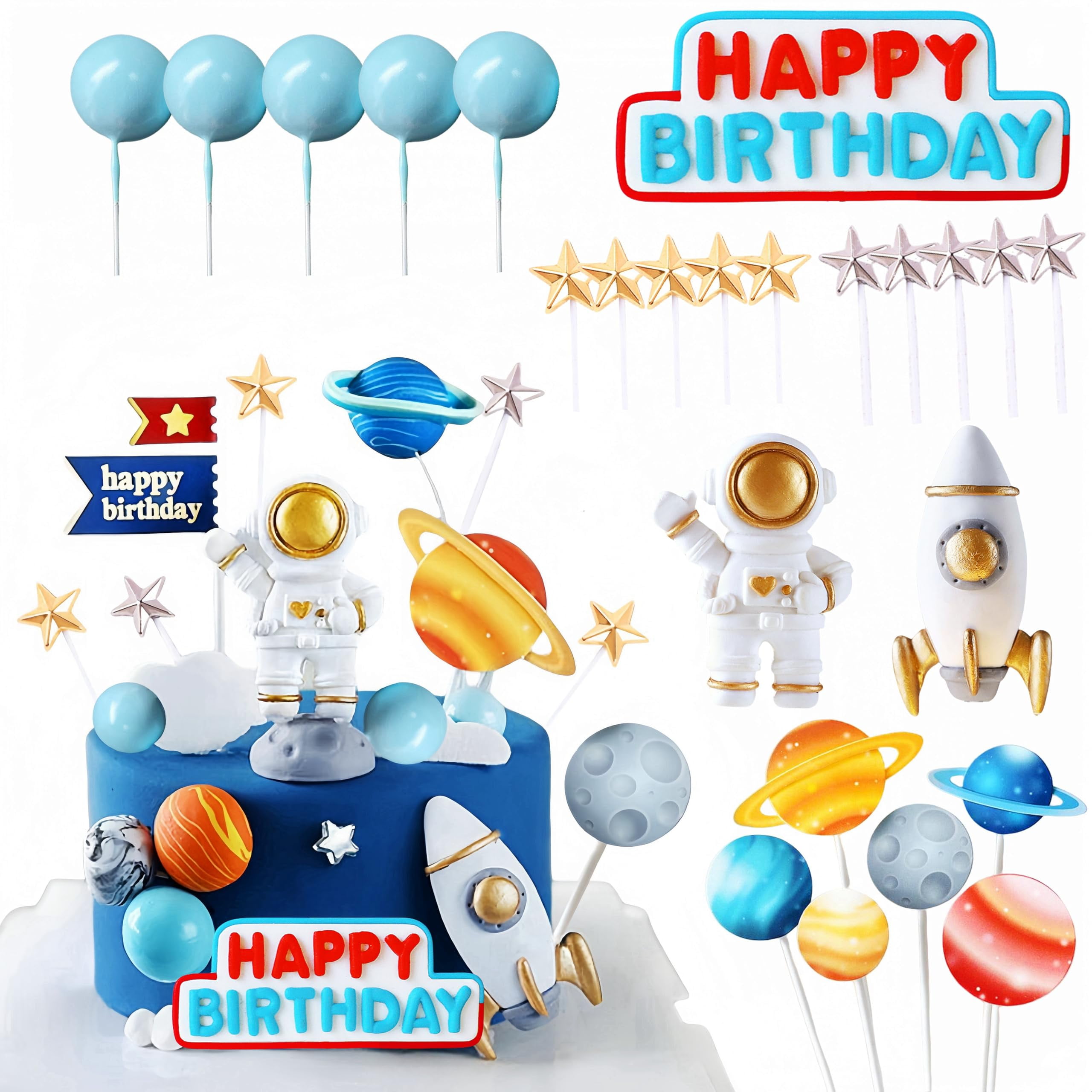 26 PCS Space Cake Toppers - RST1 Rocket and Astronaut Decoration ...