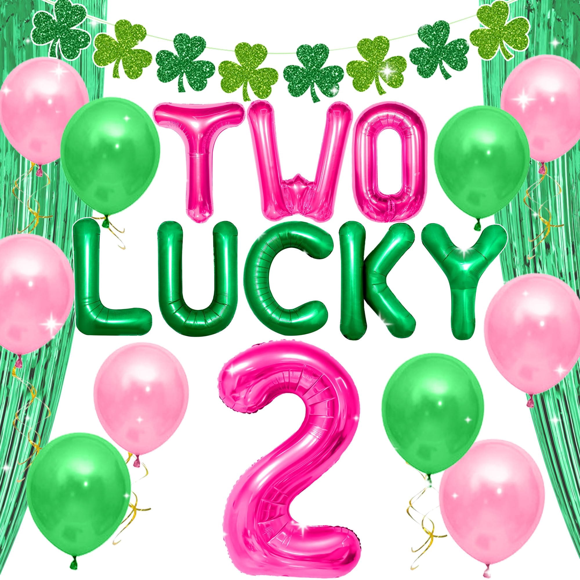 26 PCS Two Lucky Birthday Party Decoration H2FSDGirls Shamrock Four ...