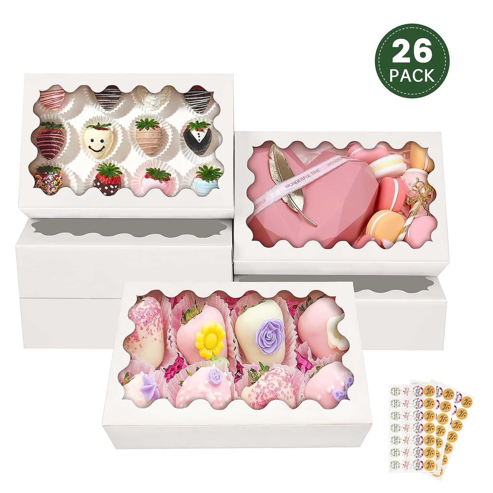 26-Pack Bakery Boxes 10" x 6" x 2", Bakery Boxes with Window, White ...