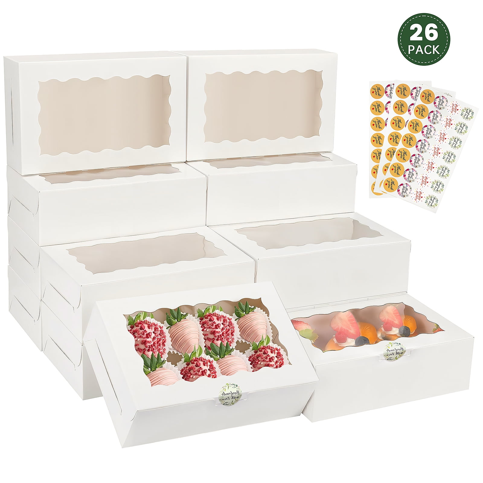 26 Pack Bakery Boxes with Window, 10" x 6" x 2", Cookie Boxes, Auto ...