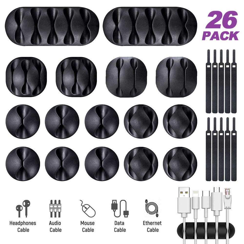 26 Pack Cable Clips Kit - Cord Organizer - Cable Management - Wire Holder System - Adhesive Cord ...