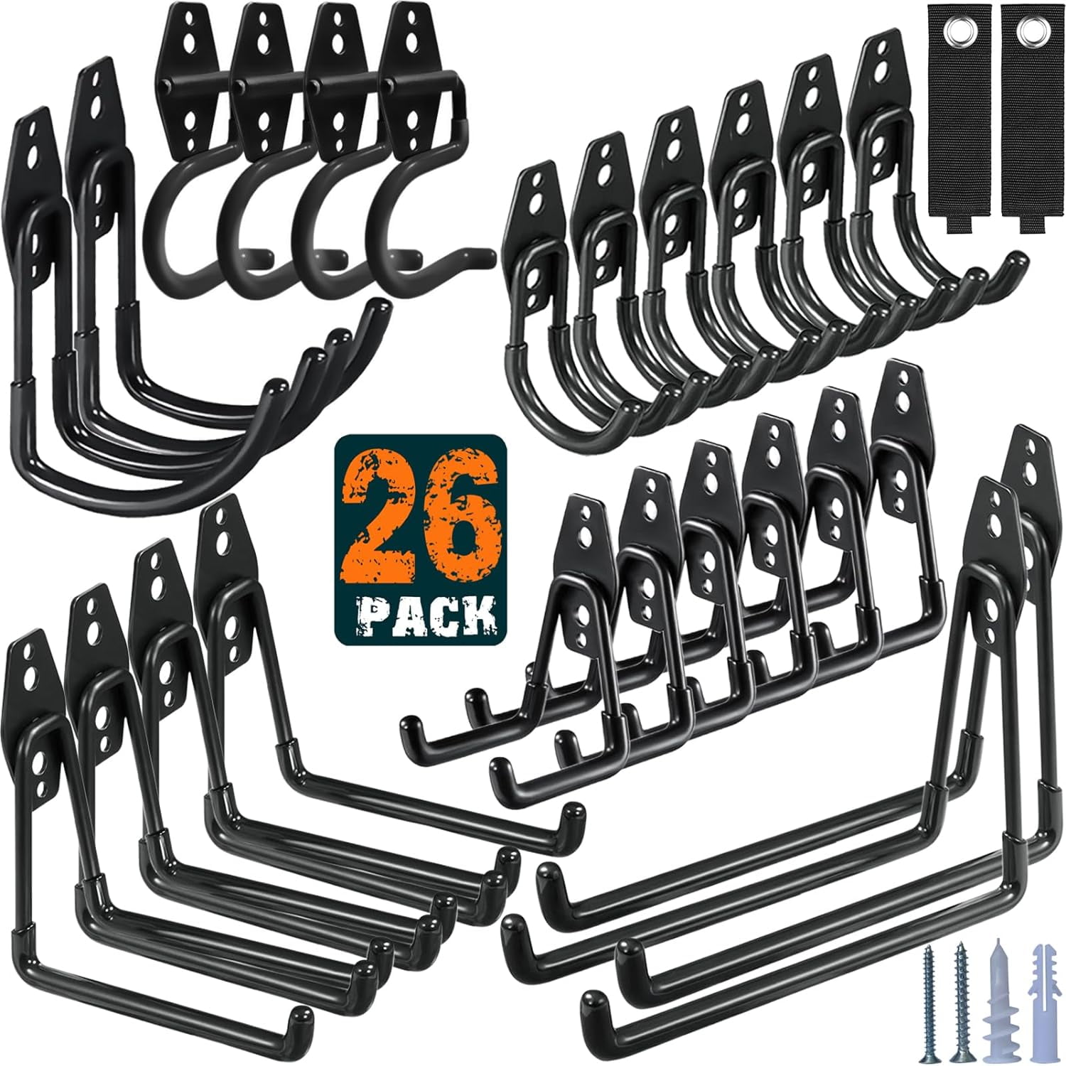 26 Pack Garage Hooks Heavy Duty Utility Steel with Anti-Slip Coating ...