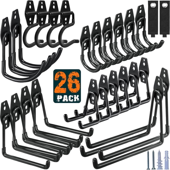 26 Pack Garage Hooks Heavy Duty Utility Steel with Anti-Slip Coating ...
