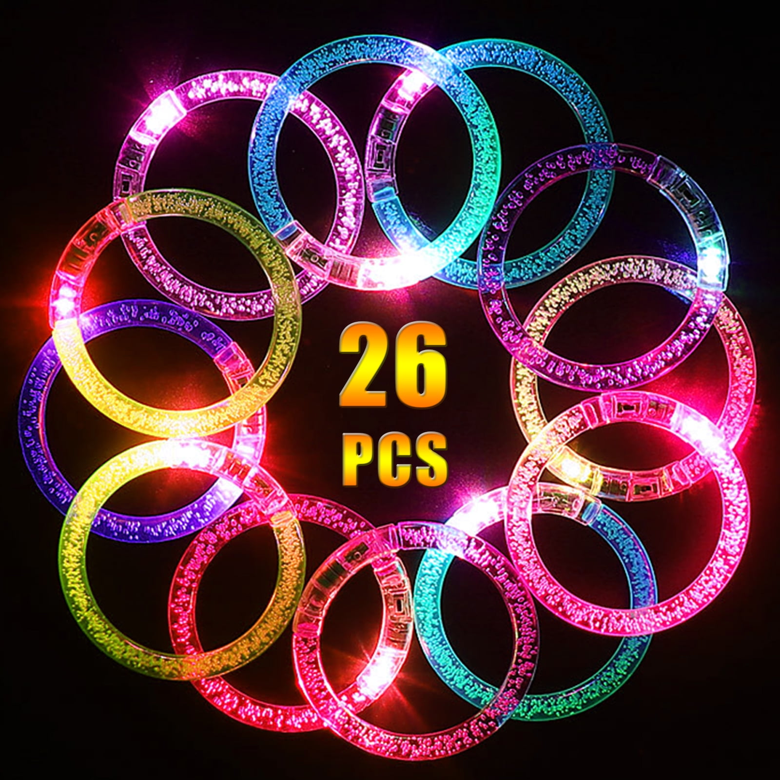 26 Pack Glow Stick Bracelet 6 Color Led Light Up Bracelets Neon ...