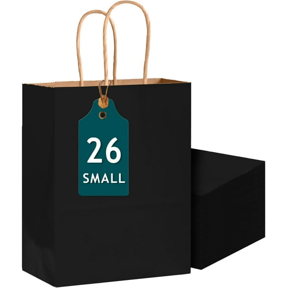 26-Pack Small Size Paper Bags with Handles Bulk 8.3"x6"x3.15" Black ...