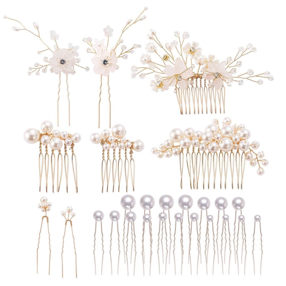 26 Pack Wedding Bridal Hair Side Combs+U Shaped Hair Pins Flower Pearl ...