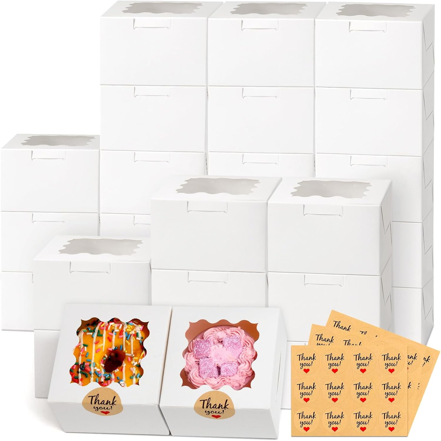 26 Pack White Cookie Boxes with Window 4x4x2.5 Inches, Small Bakery ...